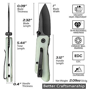 TRIVISA Folding Knife for EDC,2.32in Sandvik 14C28N Stainless Steel Blade, G10 Handle with Clip,Thumb Studs Pocket Knives Gift for Men,Bootes-03
