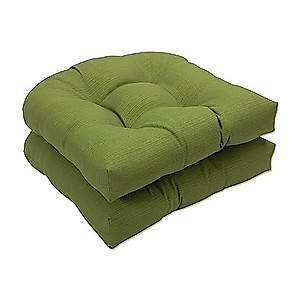 Pillow Perfect Forsyth Solid Indoor/Outdoor Wicker Patio Seat Cushions, Plush Fiber Fill, Weather and Fade Resistant, 2 Count, Green, Round Corner 19"x19"