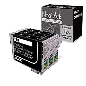 NoahArk 3 Packs T124 Remanufactured Ink Cartridge Replacement for Epson 124 use for Epson Stylus NX125 NX127 NX130 NX230 NX330 NX420 NX430 Workforce 320 323 325 435 (3 Black)