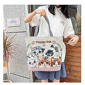 Cat Canvas Tote Bag for Women and Girls Ecofriendly Shoulder Bag,Zipper Shopping bags with Interior Pocket,school Bags