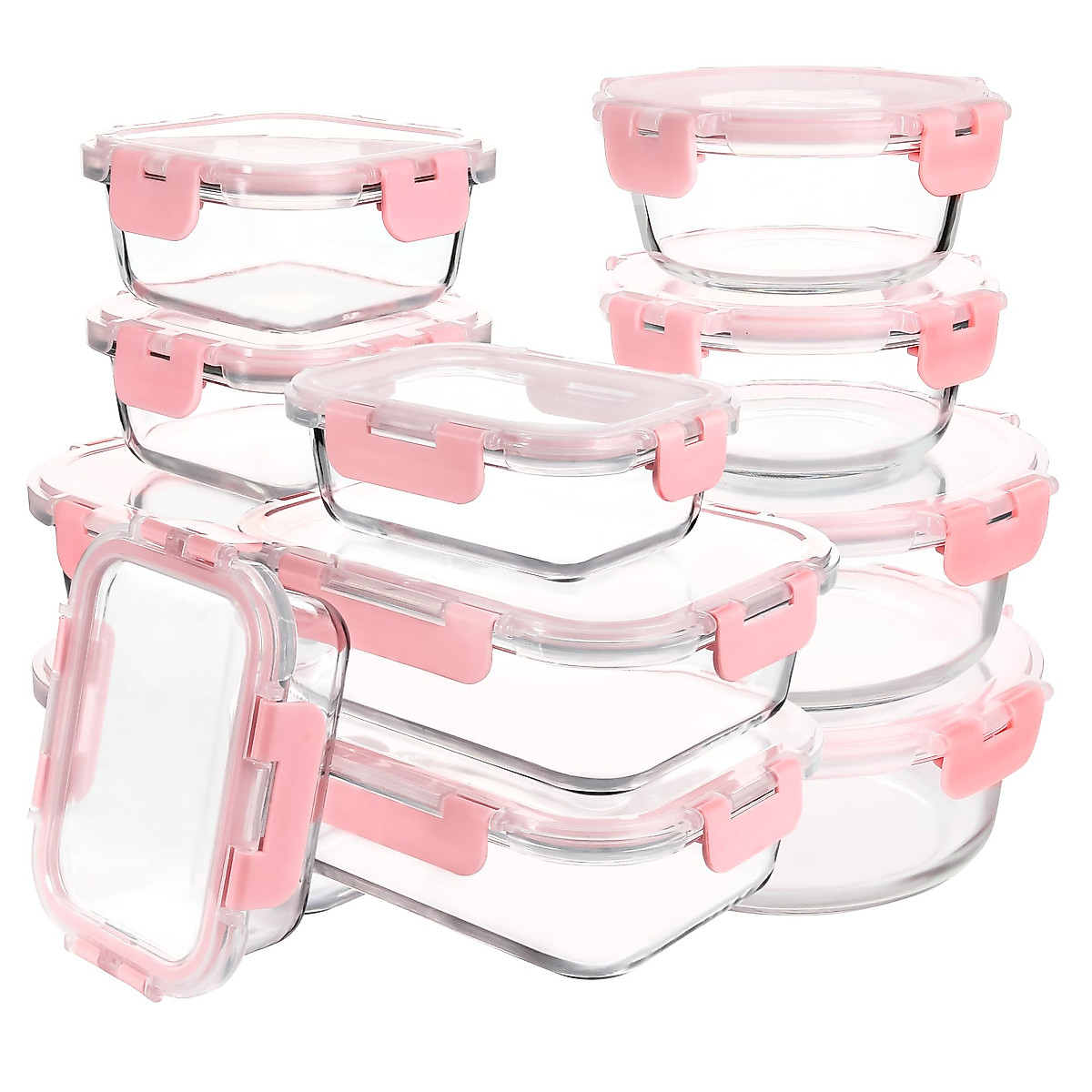 CZUMJJ Glass Meal Prep Containers Set of 12 Food Storage Containers for Lunches, Dishwasher Safe, Pink