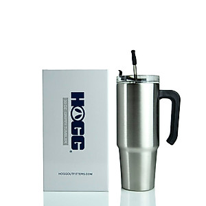 Hogg 30oz Grippy Tumbler with Removable Handle, Lid, and Stainless Steel Straw, DIY, Customizable, Double Wall Insulated Tumblers (Silver)