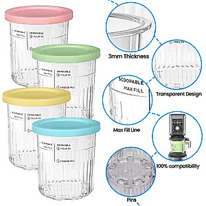 4 Pack-Compatible with NC501 NC500 Ninja Creami Deluxe Pints and Lids, Replacement for Ninja Creami 11-in-1 Series Deluxe Ice Cream Maker, 24oz Cups Dishwasher Safe with 5 Spoons and Insulated Bag