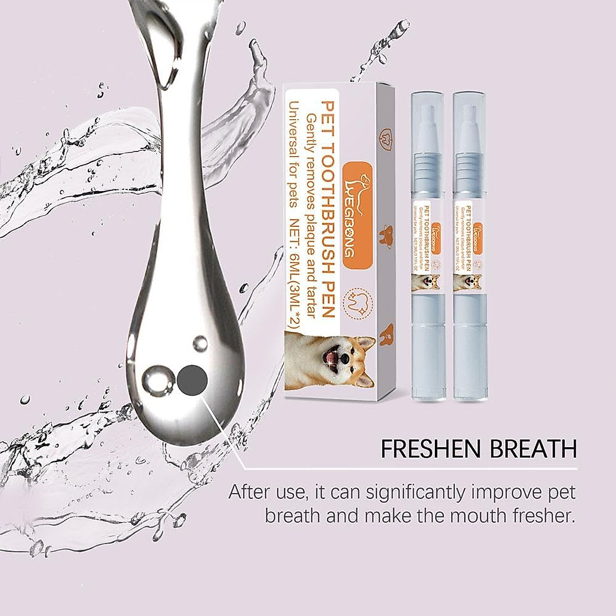 Wmool 2 Pack Pet Toothbrush Pen, Dog Teeth Cleaning Pen, Dog Tartar Remover for Teeth, Cat/Dog Tooth Whitening & Cleaning, Natural Plant Substance-Pet Teeth Repairing Kit