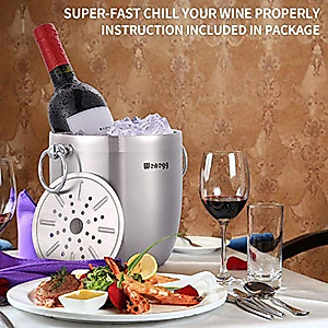 Ice Bucket with Lid, Scoop, Tongs and Strainer - Well Made Insulated Stainless Steel Keep Ice Frozen Longer - Ideal for Cocktail Bar, Parties, Chilling Wine, Champagne - 3 Liter (Stainless Steel)