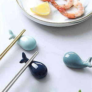 ORYOUGO Set of 4 Blue Whale Ceramic Chopstick Holder Creative Animal Chopstick Rest Spoon Fork Knife Rack Table Decors