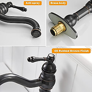 Hoimpro Height Adjustable 10.4 to 12.8 Inch Bathroom Sink Faucet,Single Handle Single Hole Vessel Sink Faucet, Bathroom Faucet,Bar Vanity Faucet with Cover Plate for 3 Hole Basin, Oil Rubbed Bronze