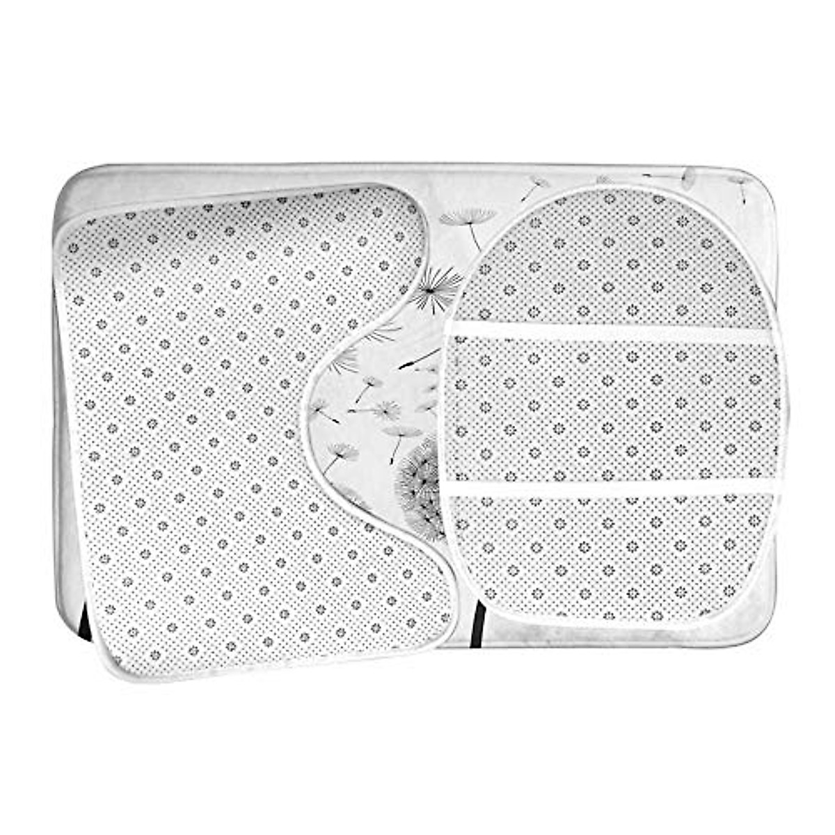 HOSNYE Dandelion Bathroom Rugs and Mats Sets 3 Piece Black and White Bath Mat U-Shaped Contour Shower Mat Non Slip Toilet Lid Cover