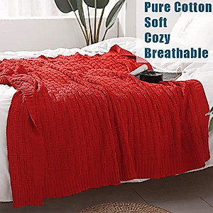 Cable Knitted Throw Blanket Couch Cover Blanket Soft Lightweight Blanket Comfortable Home Decorative Red