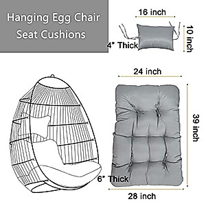 Enipate Outdoor Hanging Egg Chair Cushion, Water-Resistant Tufted Swing Basket Chairs Cushion Pads with Headrest Pillow