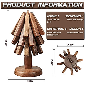 Natural Wood Trivets for Hot Dishes,Foldable Wooden Tree Trivet Hot Plate Mat,Set of 3 Walnut Wood Trivet Tree Hot Pads for Kitchen,Multifunction Wooden Trivets for Hot Pots and Pans for Quartz