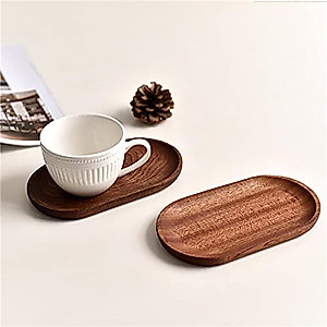 Mini Serving Tray for Jewellery Key Coin Set of 2, Oval Ebony Wood Natural Dessert Cup Tray, Small Wooden Cheese Plate, Tableware Decorative Tray (2)