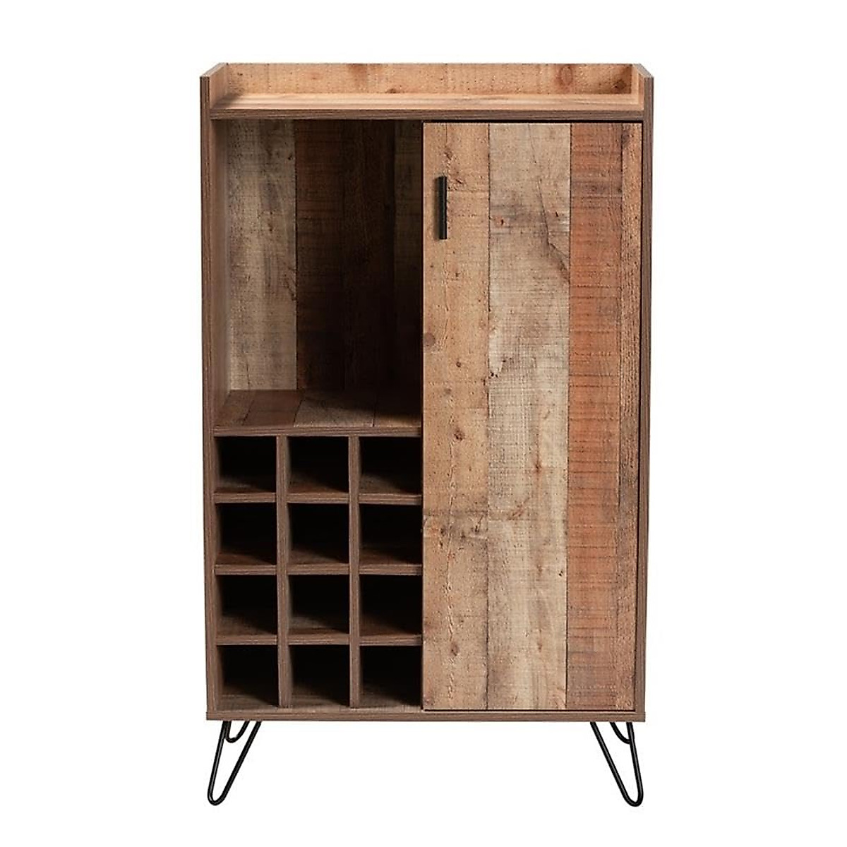 Baxton Studio Mathis Modern and Contemporary Rustic Brown Finished Wood and Rose Gold Finished Metal Wine Storage Cabinet