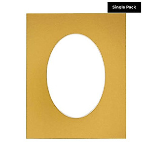 9x12 Mat Bevel Cut for 7x10 Photos - Precut Metallic Gold Oval Shaped Photo Mat Board Opening - Acid Free Matte to Protect Your Pictures - Bevel Cut for Family Photos, Pack of 1 Matboard Show Kit With