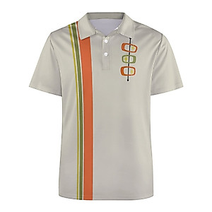 QIVICIMA Men's Retro Style Short Sleeve Polo Shirt Casual Lapel Golf Shirts Geometric Polo 50s Rockabilly Print Tops D2 Retro Polo XL