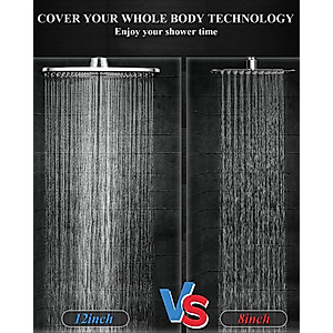 Veken Rain Shower Head, 11.8 Inch Large Rectangular Rainfall Showerhead, Adjustable Stainless Steel 11 inch Extension Arm, Detachable Waterfall Rain Fall Showerheads with Anti-Clog Nozzles, Chrome