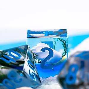 Blue Ocean Seashell Sharp DND Dice Set with Leather Dice Box | for Dungeons and Dragons, D&D, Sharp Edge, D20 Polyhedral Resin Dice, Dungeons and Dragons Gifts, Accessories