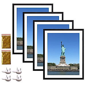 4 Pack 12x16 Picture Frame Wood Diamond Painting Frames 30x40cm Diamond Art Frame Display 10x14 in/ 25x35cm with Mat or 12x16 in/ 30x40 cm Without Mat Photo Gallery Frame Set for Wall Hanging - Black