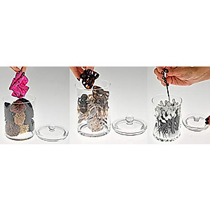 HOME-X Set of 3 Apothecary Jars, Cotton Ball & Swabs Holder, Bathroom Storage, Crystal Clear Acrylic Container with Lid-24 oz.-12 oz.-5 oz