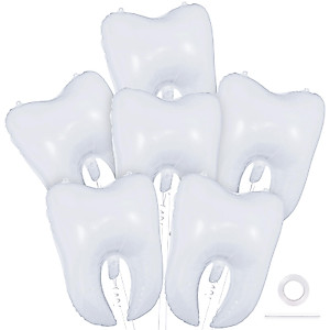 6 Pcs White Tooth Balloons, Dental Balloon, Dentist Balloon, Tooth Foil Balloons Dentist Graduation Party Decorations Tooth Clinic Balloons for Dentist Dental Student Teeth Theme Party Decoration