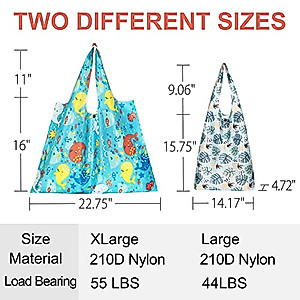 LotFancy Reusable Grocery Bags, 1 Extra-Large XL+1 Large Foldable Shopping Bags with Attached Pouch, Waterproof Nylon Grocery Bags, Machine Washable and Eco-Friendly