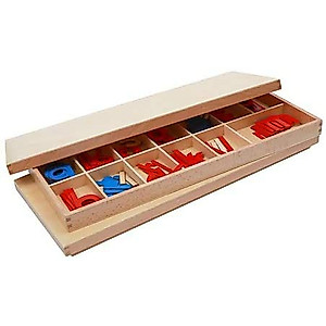 MEYOR Montessori Wooden Movable Alphabet with Box Preschool Spelling Learning Materials Large Movable Alphabet (Red & Blue)