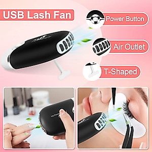 Eyelash Extension Kit Lash Extensions Supplies for Beginners with Individual Lash 0.07D Curl Mix 8-15mm, Glue, Eyelash Remover, USB Lash Fan, Tweezers, Eye Gel Pads, Micro Brushes, Mascara Brushes