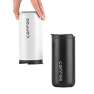 Coffe Cup Thermos for Hot Drinks stainless steel hot and cold white thermos that fits in cup holder 13.5oz/400ml (Black)