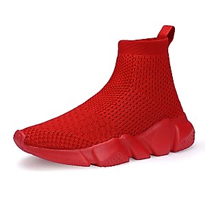 Hetios Kids Tennis School Slip-on Soft Knit Sock Shoes Athletic Comfortable Fashion Boys Girls Running Shoes Outdoor Red Little Kid 2 M US