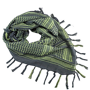 Luxns Military Shemagh Tactical Desert Scarf / 100% Cotton Keffiyeh Scarf Wrap for Men And Women/Black Green 43"x43"