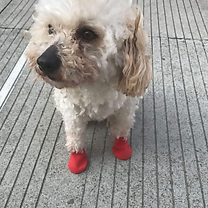 hionre 4 Pcs Dog Boots Non-Slip Water-Proof Dog Rain Shoes for Dogs,Puppy Shoes Dog Boots for Small Medium Large Dogs Red S