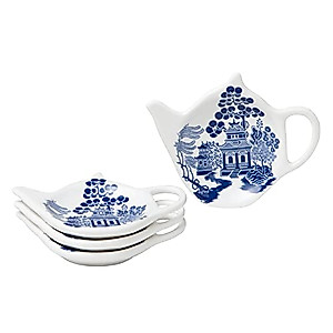 Grace Teaware Tea Bag Caddy Holder, Set of 4 (Blue Willow)
