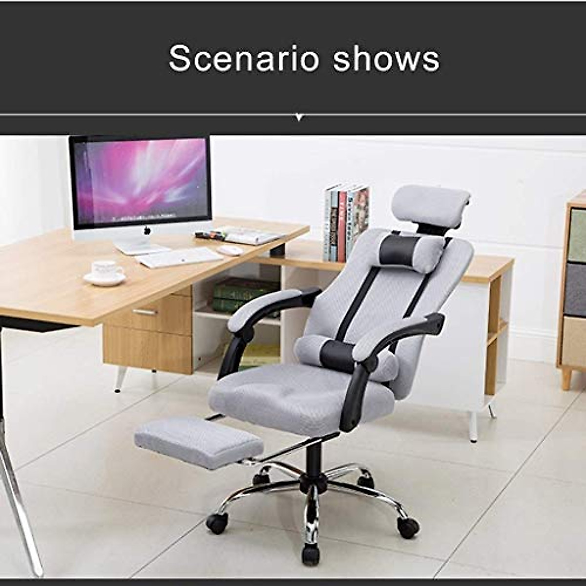 XXXDXDP Office Chair High Back Executive Computer Desk Chair - Adjustable Lumbar Support, Slidable Headrest and Flip-up Arms, Thick Padding for Comfort