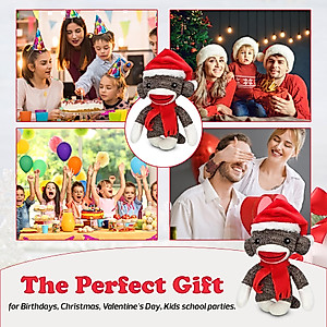 Plushland Sockiez Christmas Sock Monkey 6 Inches, with Santa Hat - Stuffed Animals Toy, Best Xmas Gift for Kids, Girls, Boys On This Holiday (Christmas)