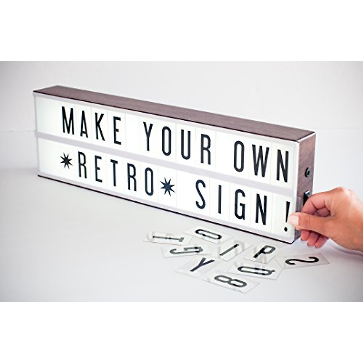 My Cinema Lightbox The Vintage Edition LED Marquee Light Box with 140 Letters, Numbers, and Symbols to make your own sign Extra Long Length with a Faux Wood Finish