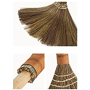 ODKKAYA Natural Whisk Sweeping Hand Handle Broom Retro Broom Corn Broom Asian Broom Household Angle Brooms Straw Soft Broom for House, Garage, Office, Lobby Room, Kitchen (Small)