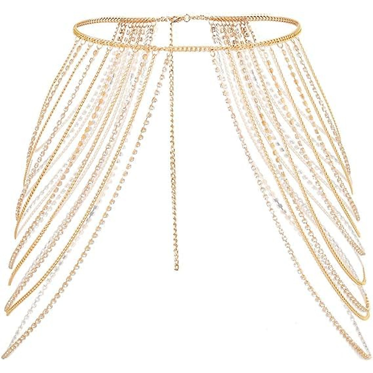 JEWEKY Rhinestone Tassel Waist Chain Gold Crystal Belly Body Chains Rave Beach Body Jewelry Accessories for Women