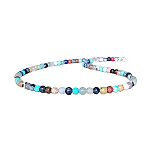 Rainbow Chakra Beaded Gemstone Necklace, Mixed Gemstone Choker, Real Gemstones, Crystal Beaded Choker Necklace, Layering Necklace, Gift for Her Blue 16 Inches