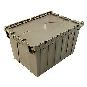 TEJAL 12 Gallon Commercial Flip Top Tote Storage Container (PACK OF 6) Industrial Plastic Storage Tote with Hinged Attached Lid (22.05 in. L x 15.40 in. W x 12.88 in. H) - Grey