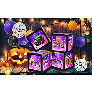 Hocus Pocus Party Decorations 4 Pieces Hocus Pocus Balloon Box with Purple LED Light Strings Hocus Pocus Decorations Hocus Pocus Party Supplies