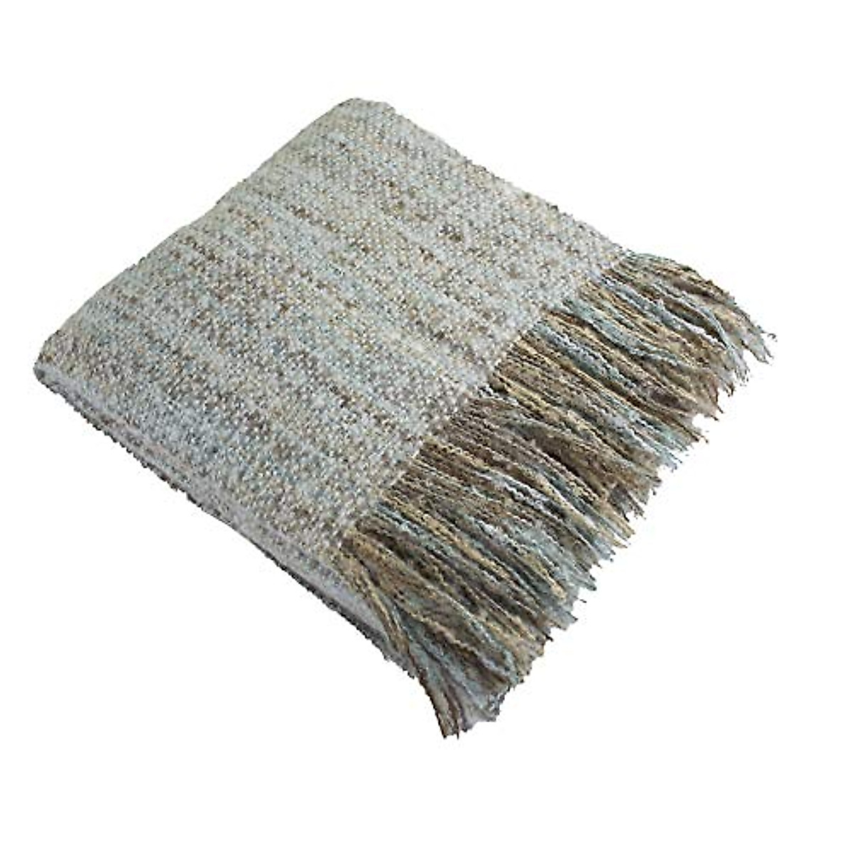 Fennco Styles Light Aqua Faux Mohair Shabby Chic Throw Blanket with Tassel, 50" W x 60" L