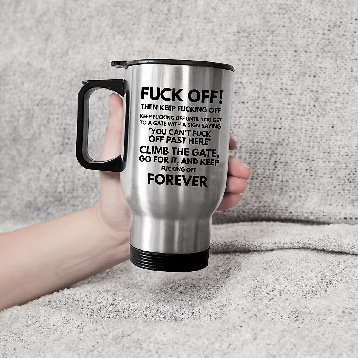 Fuck travel mug, fuck off forever funny coffee travel mug, rude inappropriate tea cup, funny gift idea