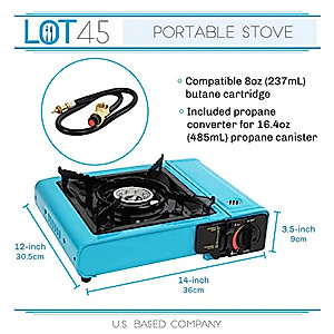 Lot45 Portable Camping Stove Propane or Butane 8000 BTU - 1 Single Burner Camping Stove with Carrying Case - Gas Cooking Tabletop Propane and Butane Dual Fuel Portable Stove for Indoor or Outdoor Use