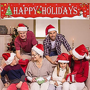 Large Happy Holidays Banner Outdoor | Red Christmas Banner Decorations | Xmas Party Supplies Outdoor & Indoor Decor (8.2 x 1.5 FT)