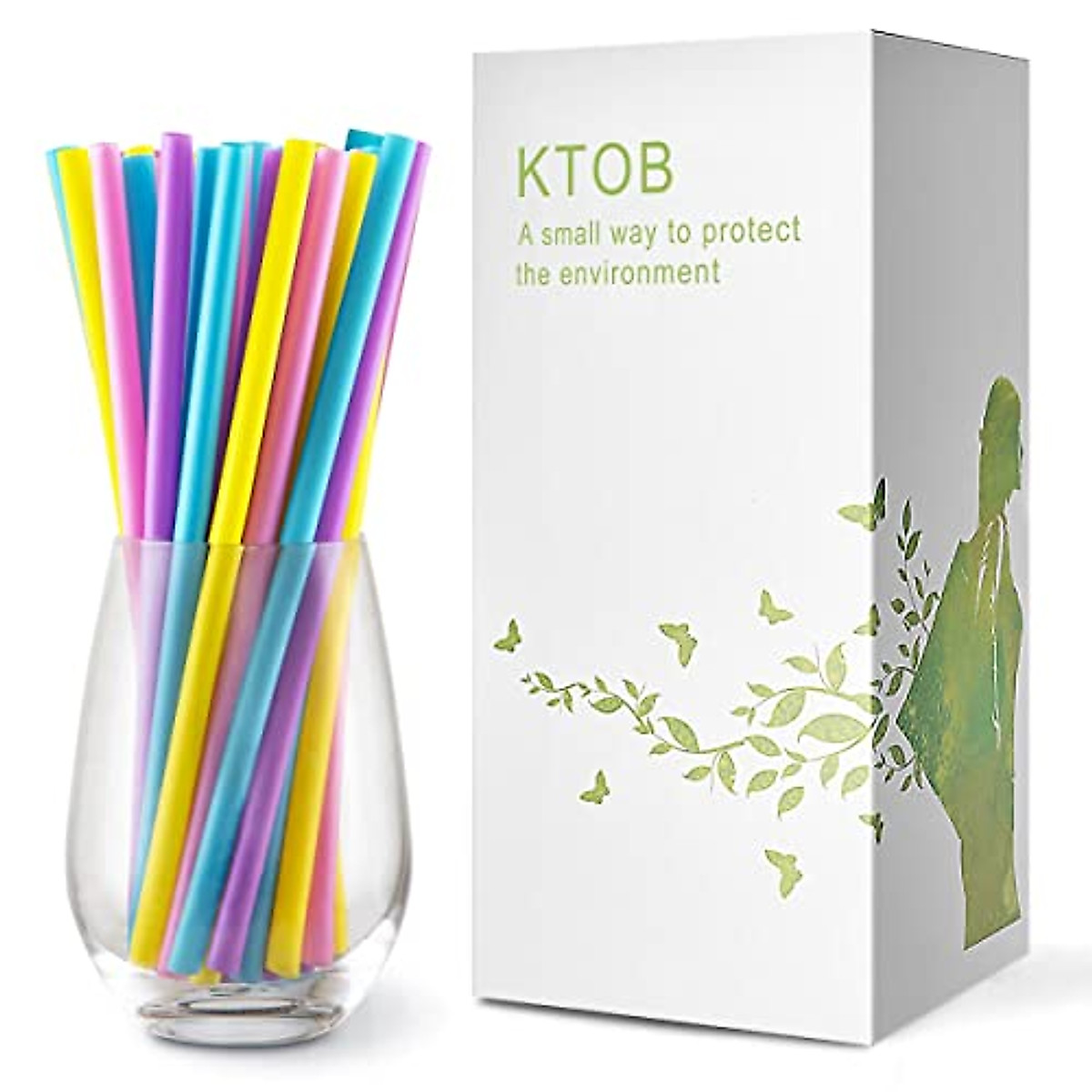 100 Count 100% Compostable Jumbo Smoothie Straws-3/10" Wide X 8 1/2" Long KTOB Biodegradable PLA Colorful Disposable Drinking Straws-Eco Friendly Plant-Based Plastic Milkshake Straws