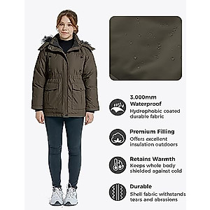 wantdo Girl's Warm Winter Coat Fleeced Puffer Jacket Windproof Hooded Parka Army Green 6-7