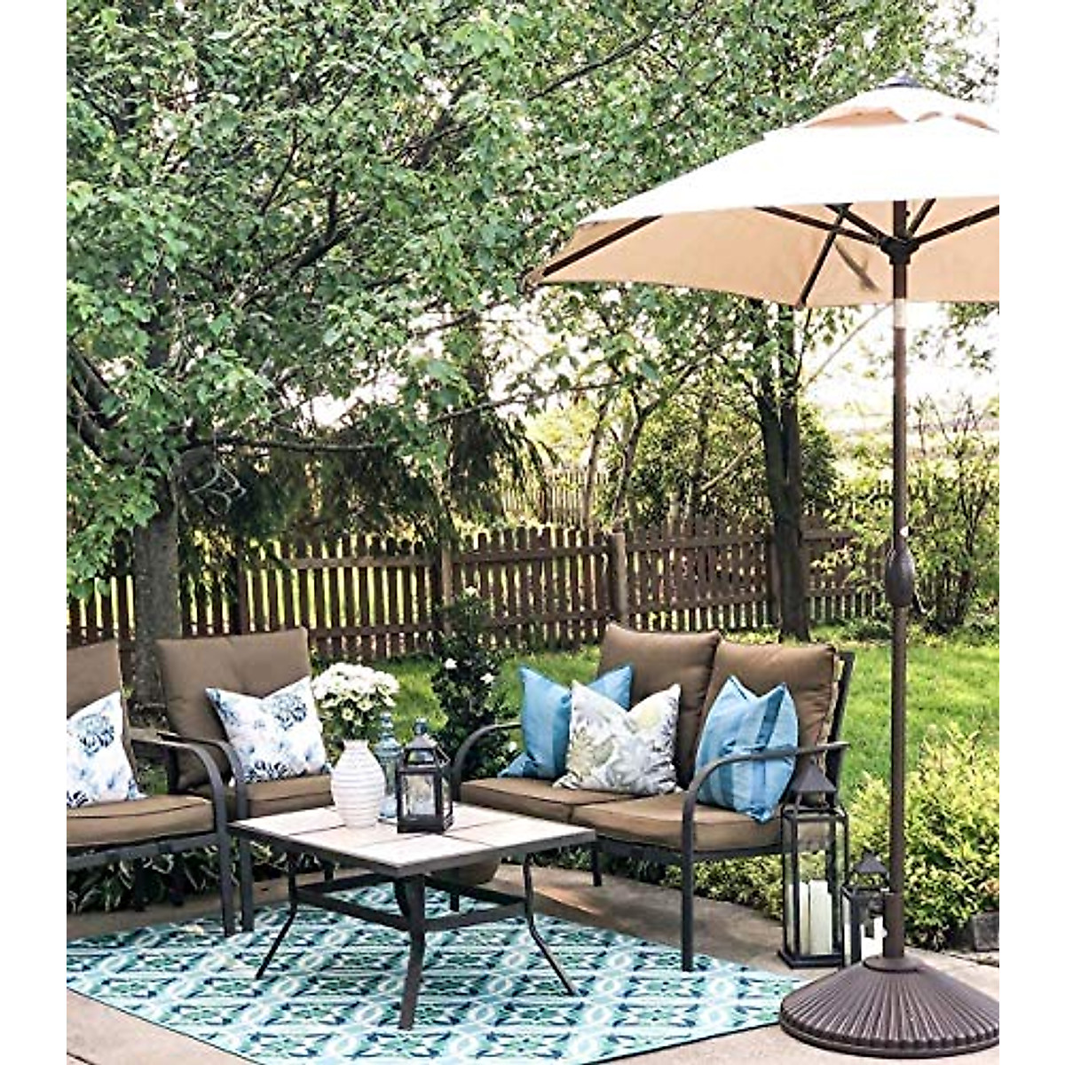 Abba Patio 50lb Patio Umbrella Base Water Filled 23" Round Recyclable Plastic Outdoor Market Umbrella Stand Base for Deck, Lawn, Garden, Brown