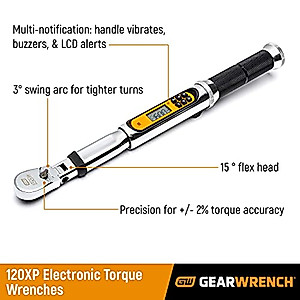 GEARWRENCH 3/8" 120XP Flex Head Electronic Torque Wrench with Angle, 10-100 Ft/Lbs - 85195