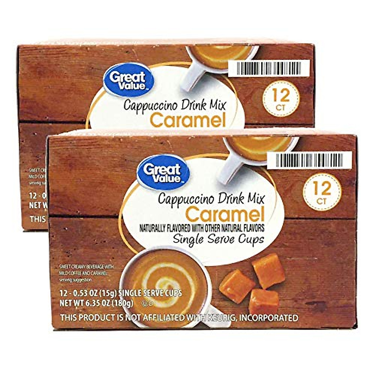Great Value Cappuccino Coffee and Hot Drink Single Serve Pods, 12 Count (Caramel Cappuccino, Pack of 2)