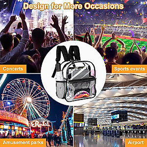 2 Pieces Clear Mini Backpack Stadium Approved 12x12x6 Stadium Backpack with 2 Water Holders Heavy Duty Clear Bookbag See Through Transparent Backpack for Concert Work Sport Games Festival Venues
